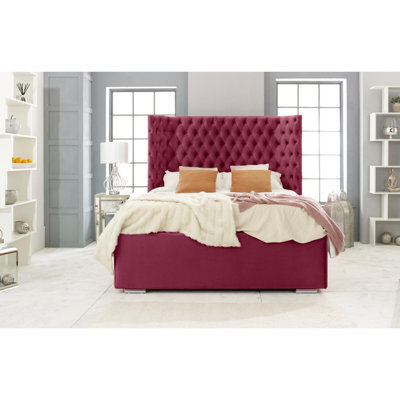 Philly Plush Bed Frame With Thick Winged Headboard - Maroon by B&Q ...
