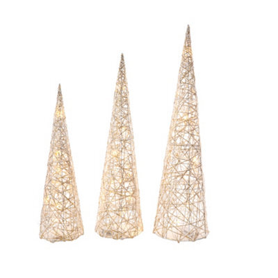 Set Of 3 Woven Pointed Christmas Tree Warm White by B&Q | ufurnish.com