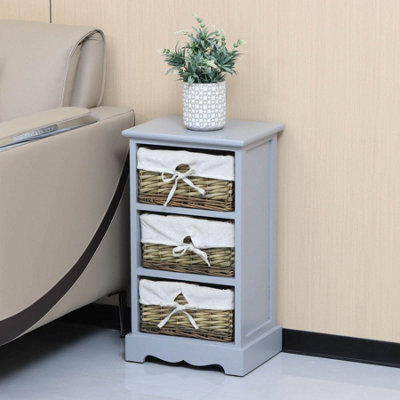 Home Source Lichfield 3 Wicker Basket Drawer Chest Storage Unit Grey by ...