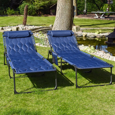 BPS Access Solutions Bps Deluxe Padded Sun Lounger - Blue & Black - Set Of 2 - Heavy Duty ...