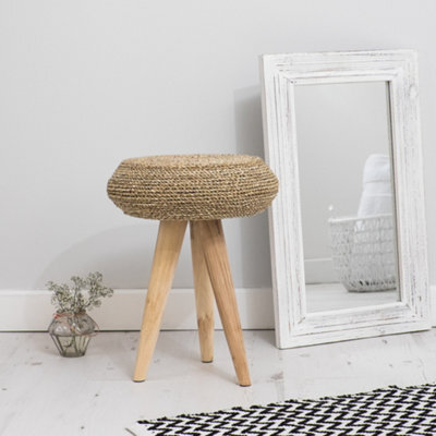 Rustic Wicker Stool - Wicker Side Table - Small Wooden Stool With ...