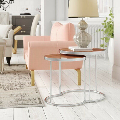 Aspect Furniture Visio Set Of 2 Round Nest Table, Walnut Effect Top ...