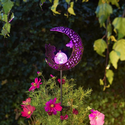 Festive Lights Solar Powered Pink Fairy Metal Led Stake Light Crackle ...