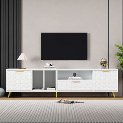 Btm Tv Stand For 80 Tv With Storage Cabinet And Open Shelves Embossed ...