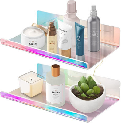 2-Pack Small Iridescent Acrylic Floating Shelves With Edge, 20X12Cm ...