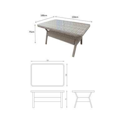 Signature Weave Alexandra Wicker Rectangular 6 Seater Dining Table Grey ...