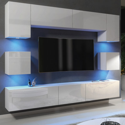 Wall Tv Unit Panorama - White With Gloss Doors And Led Lights by B&Q ...