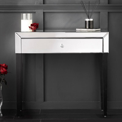 CARME Home Laguna - Silver Mirrored Dressing Table With Drawer Crystal ...