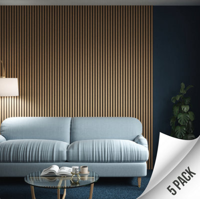 Kraus Easy Living - Medium Oak - Acoustic Slat Wall Panel X5 Pack - (L ...