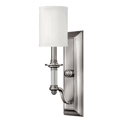 Stylish Wall Light With Clear Glass Column And White Fabric Shade In ...