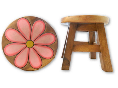 Childrens Wooden Stool - Pink Daisy Step Stool by B&Q | ufurnish.com