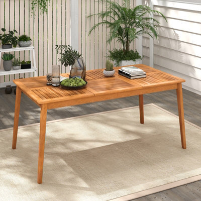Costway Outdoor Wooden Long Dining Table 170 X 90Cm Rectangular Patio ...