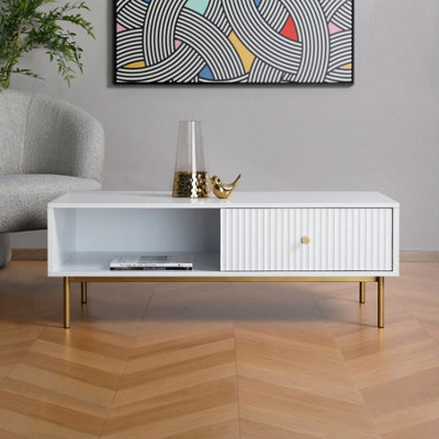 Devon - Coffee Table With Drawer - White by B&Q | ufurnish.com