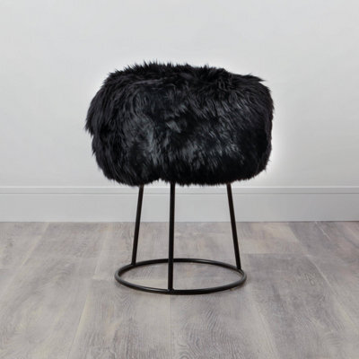 Native Natural Black Metal Genuine Sheepskin Stool by B&Q | ufurnish.com