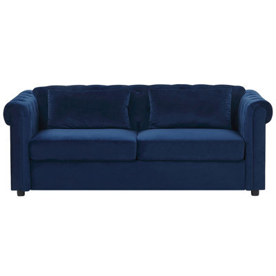 Beliani Sofa Bed Chesterfield Velvet Blue 3 Seater by B&Q | ufurnish.com