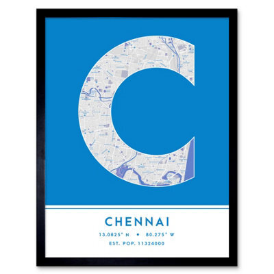Wee Blue Coo Framed Wall Art Chennai India City Map Modern Typography ...