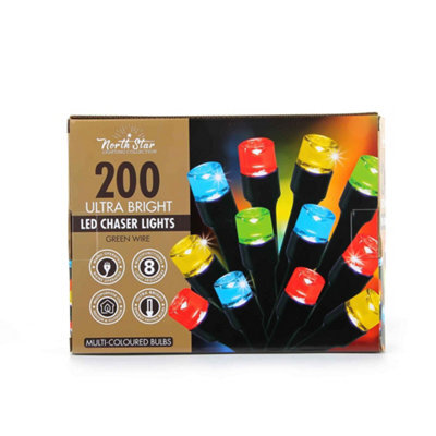 200 Ultra Bright Led Chaser Lights Green Wire - Multicoloured by B&Q ...