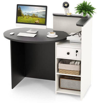 Costway Reception Desk Front Counter Desk W/ Lockable Drawer & Shelf ...