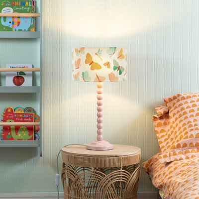 ValueLights Rose Pink Bobbin Stem Table Lamp With Butterfly Drum Shade ...