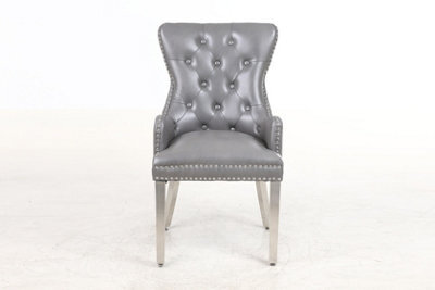 Modernique A Pair Grey Leather Aire Tuffted Metal Knocker& Studs Back ...