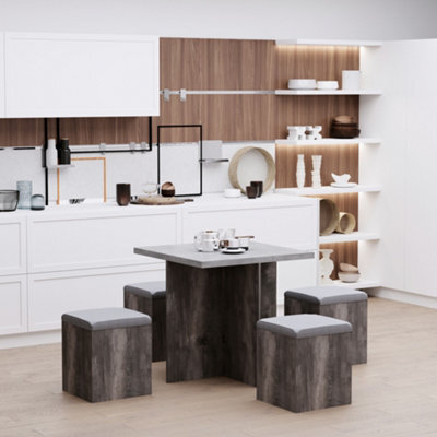 Homcom Dining Table W/ 4 Ottomans Seats Kitchen Home Furniture Set ...