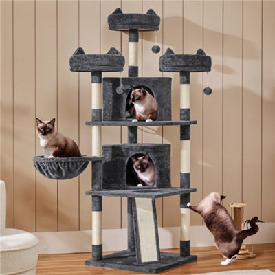 Yaheetech Dark Grey 175Cm Large Cat Tower With Caves Condos Platforms ...