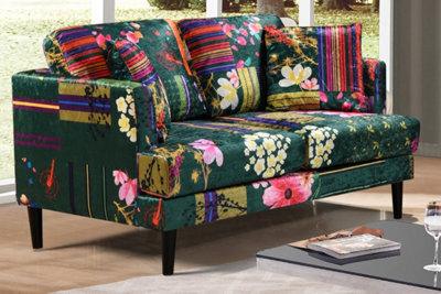Green Patchwork Fabric 2 Seater Multicolour Sofa by B&Q | ufurnish.com