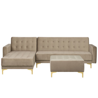 Beliani Modular Corner Sofa Bed 4 Seater Aberdeen Velvet Sand Beige ...