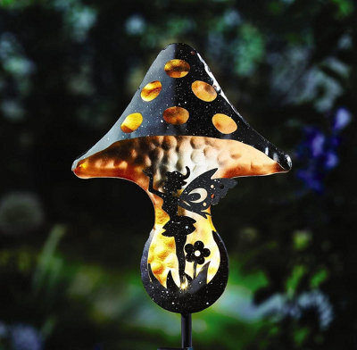 Fairy Silhouette Toadstool Stake Light - Solar Powered Metal Garden ...