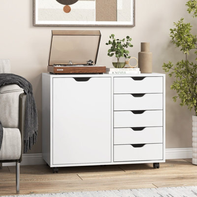 Costway 5-Drawer Dresser Chest Rolling Mobile Storage Filing Cabinet ...