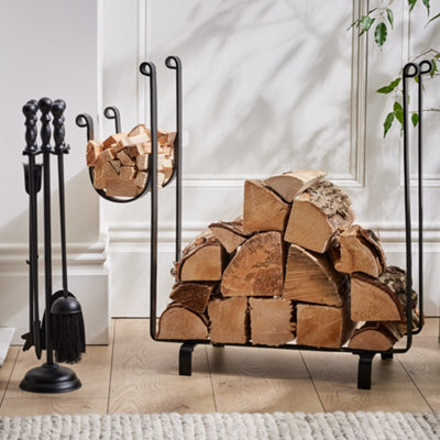 Dibor Fireplace Freestanding Wood Rack Black Iron Fireside Firewood Log ...