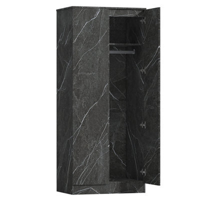 Zita Grey Marble Effect 2 Door Plain Wardrobe - Bedroom Storage, (L ...