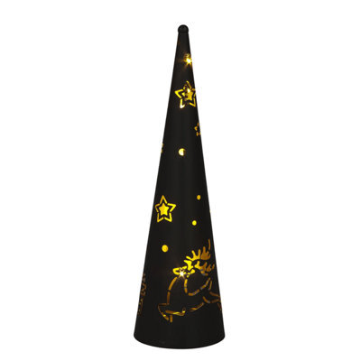 Snowtime 35Cm Led Metal Cone Light Black Christmas Decoration Stars ...