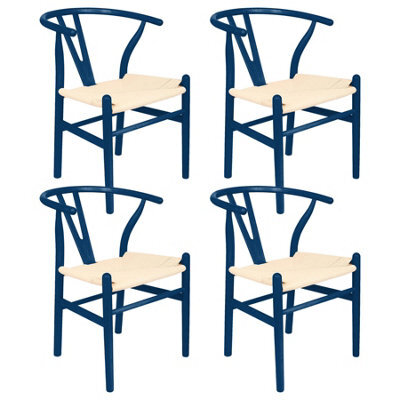 Nicholas Winter 4X Beech Wooden Danish Style Dining Chairs - Blue ...