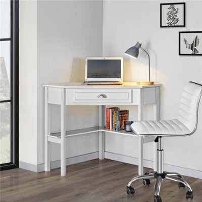 Yaheetech White Corner Computer Desk With Storage Drawer by B&Q ...
