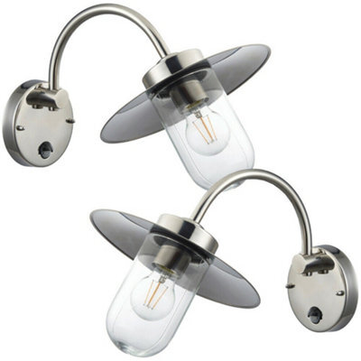 2 Pack Ip44 Outdoor Wall Light Polished Steel Fisherman Pir Lantern ...