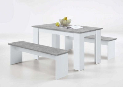 Amos Mann Furniture Danto White & Concrete Grey Dining Table With Bench ...