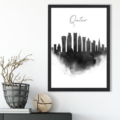Artze Wall Art Qatar Watercolour Skyline City Framed Print Size: A3 ...