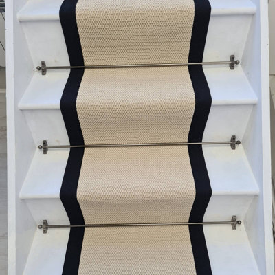 RainbowHome Angel Cream Stair Runner With 100% Cotton Black Border ...