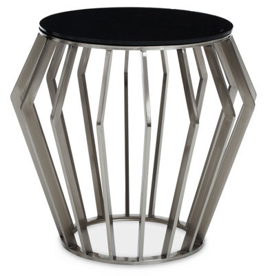 Orsina Modern Silver Round Table With Black Glass, Decent Silver ...