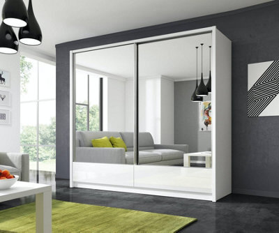 Aria Ii Mirrored Sliding Two Door Wardrobe 200Cm In White Gloss by B&Q ...