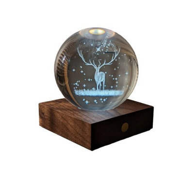 Gingko 3D Laser Amber Stag Crystal Led Desk Lamp With Wooden Base by B ...