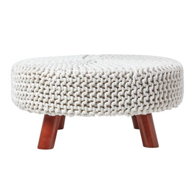 Homescapes Natural Large Round Cotton Knitted Footstool On Legs by B&Q ...
