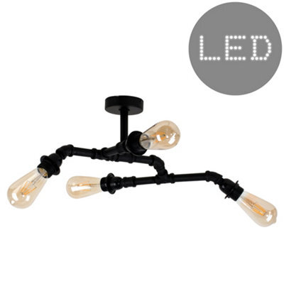 Valuelights Luiggi Industrial 4 Way Satin Black Angular Pipework ...