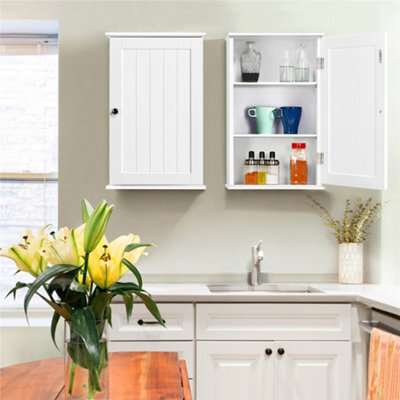 Yaheetech White Wall Mounted Cabinet Storage With 3 Tiers Adjustable ...