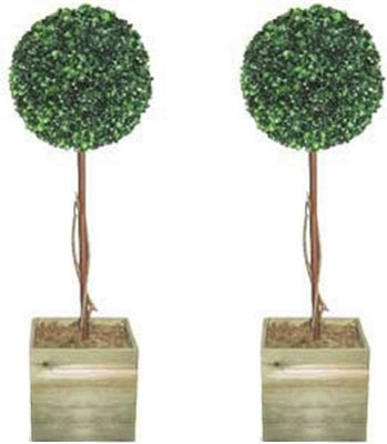 2X Artificial Topiary Ball Trees 3 Ft Tall Decorative Faux Plants For ...