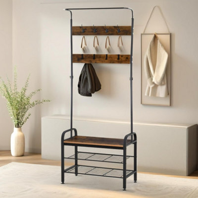 Pirlo Plush Industrial Hall Tree Coat Rack Stand With Shoe Storage ...