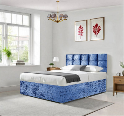 "Sr Living Ltd Blue Crushed Velvet 4Ft Divan Bed With 2 Storage Drawers ...