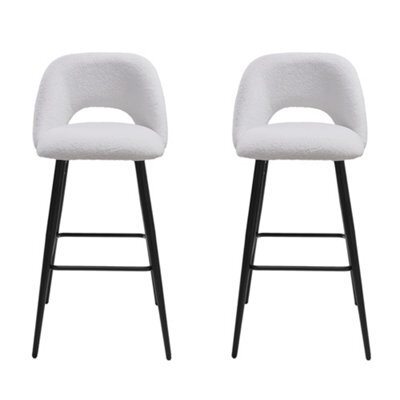 Darphe Set Of 2 Modern White Teddy Fur Bar Stools With Black Metal Legs ...