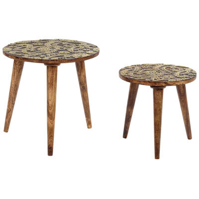 Beliani Set Of 2 Side Tables Chanpi Mango Wood Dark Brown by B&Q ...